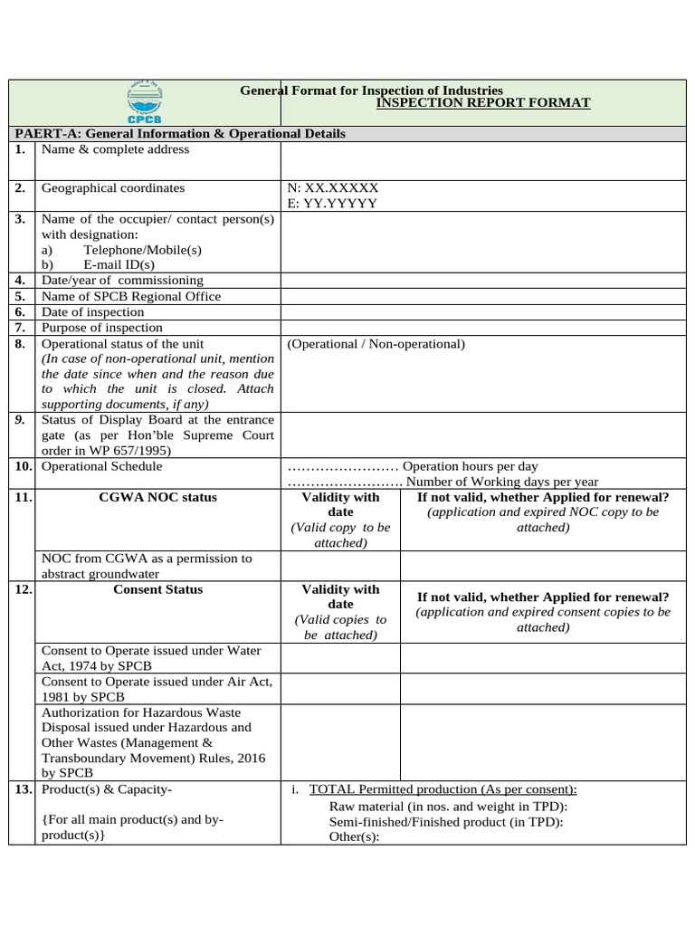 General Inspection Format | PDF | Flow Measurement | Effluent