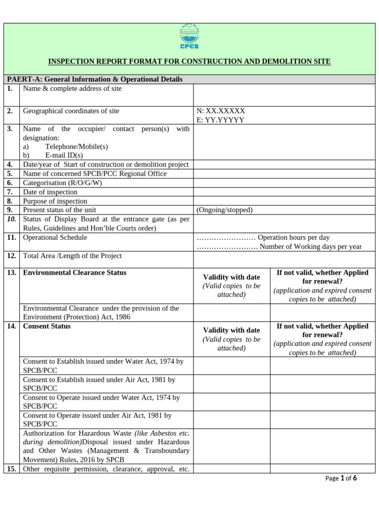 Construction & Demolition Inspection Report | PDF | Waste | Sewage