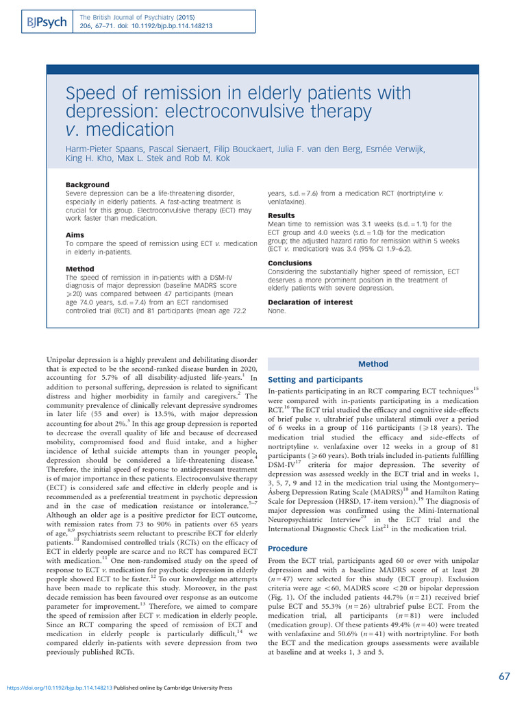 Div Class Title Speed of Remission in Elderly Patients With Depression ...
