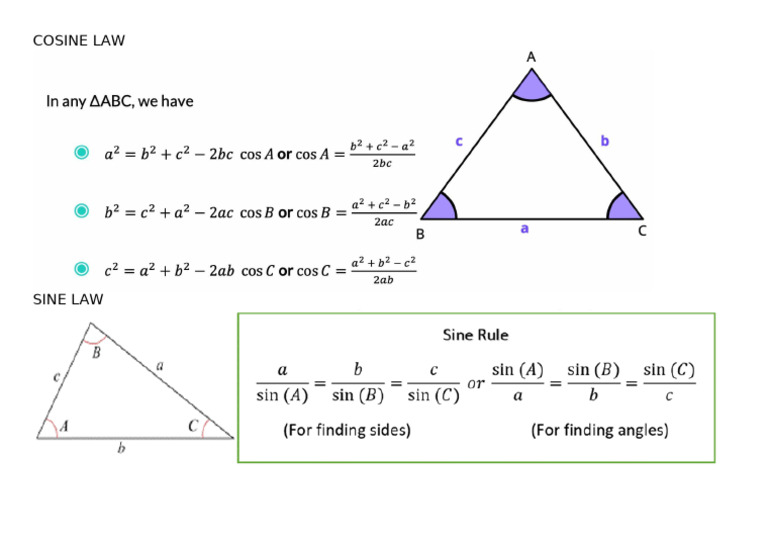 Cosine and Sine Law | PDF