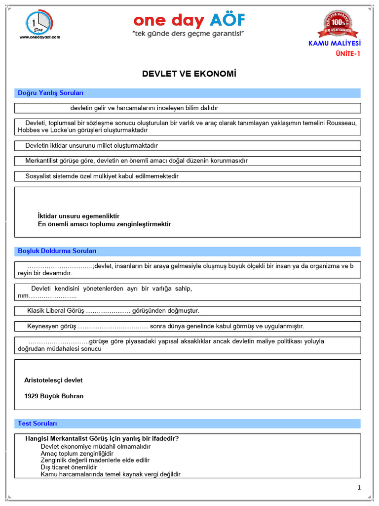 AOF Soru Bankasi Kamu Maliyesi | PDF