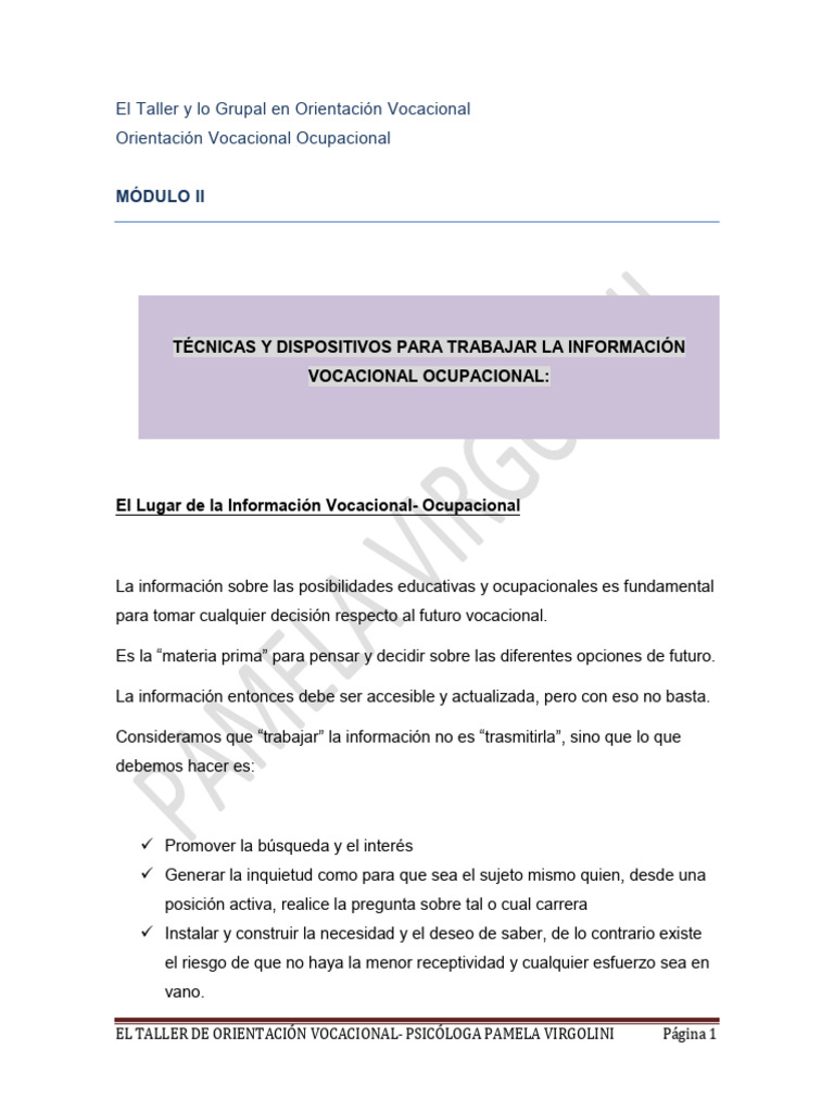 3-II. Técnicas Información Vocacional Ocup. | PDF | Información ...