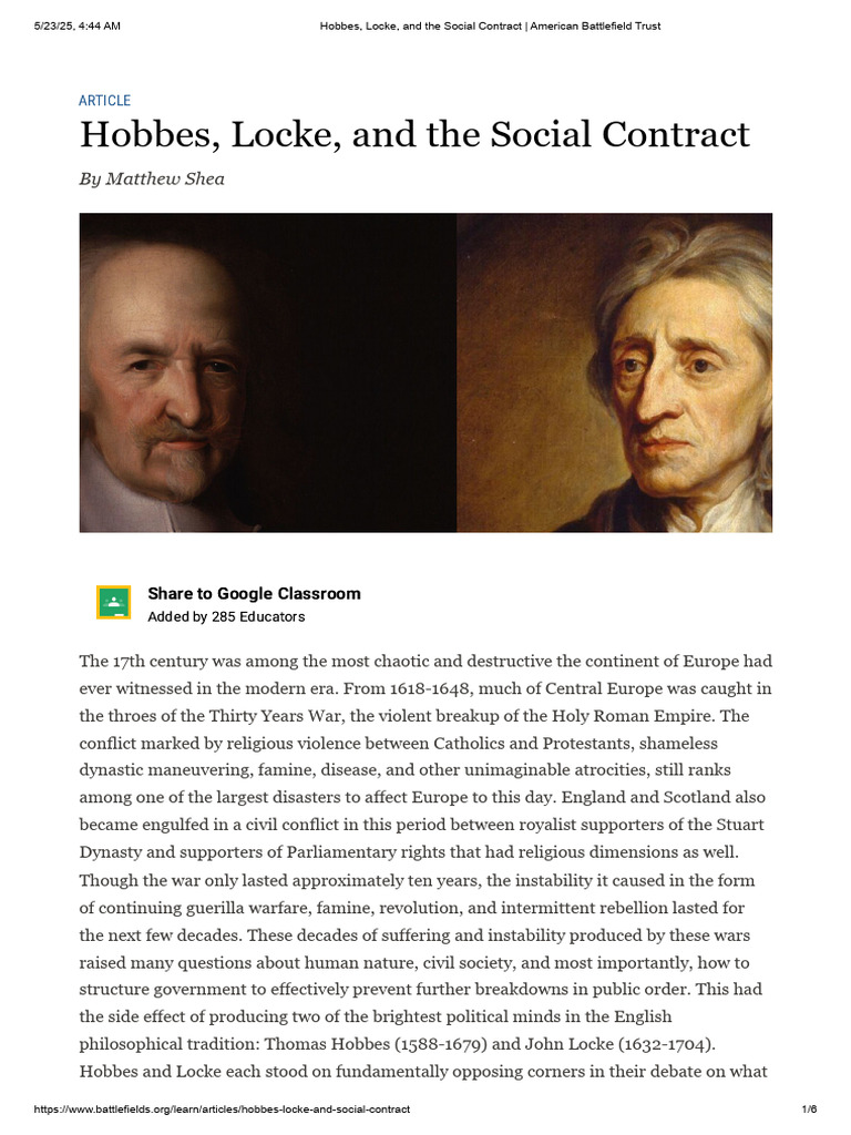 Hobbes vs. Locke: Social Contract Theories | PDF | Social Contract ...
