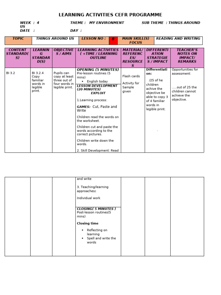 Cefr RPH Lesson 8 (Week 4 in May) | PDF | Cognition | Behavior Modification