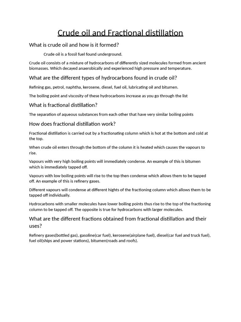 chemistry-fractional distillation and crude oil | PDF