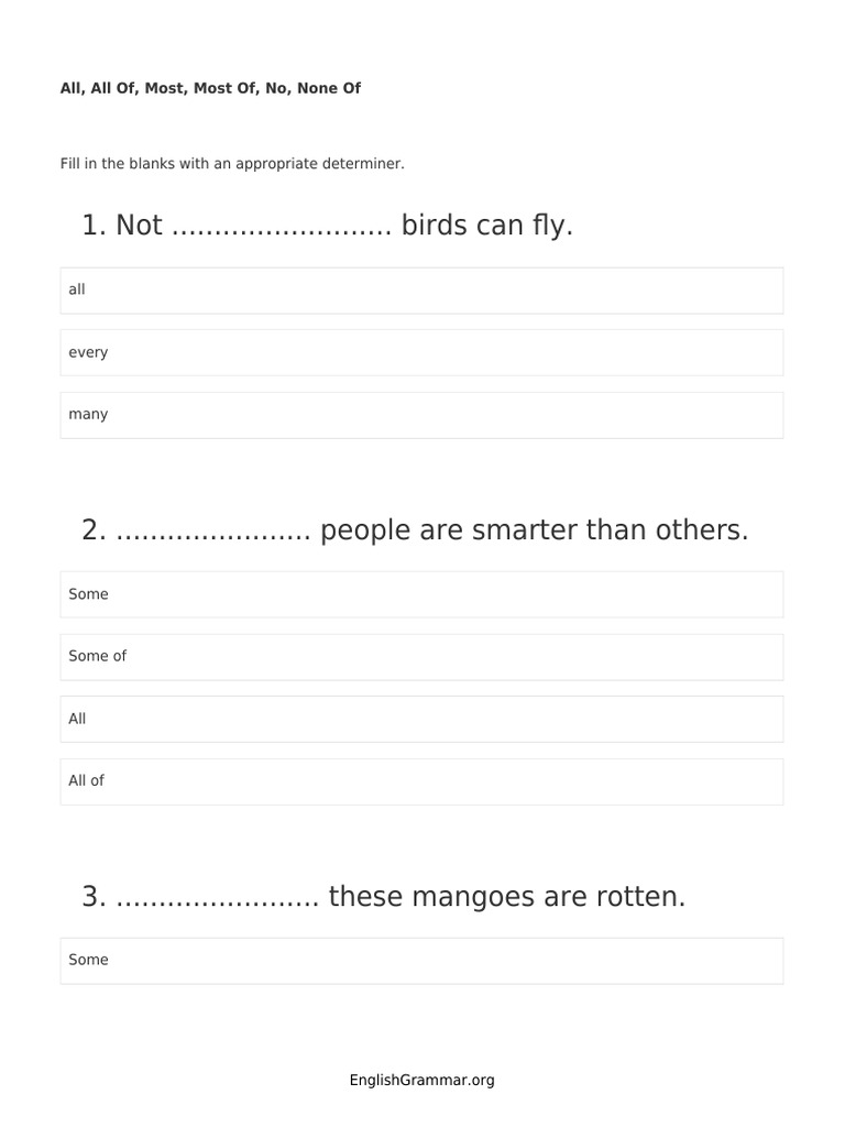 All, All Of, Most, Most Of, No, None of | PDF