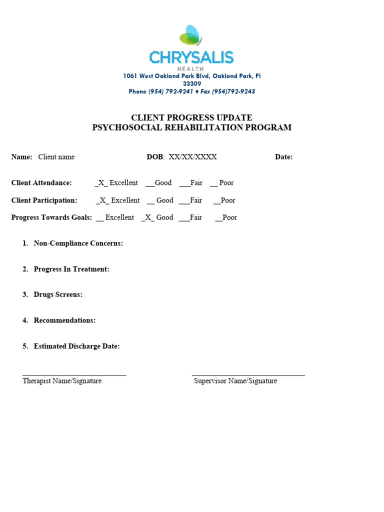 CHRYSALIS Letterhead Court Progress Report Example | PDF