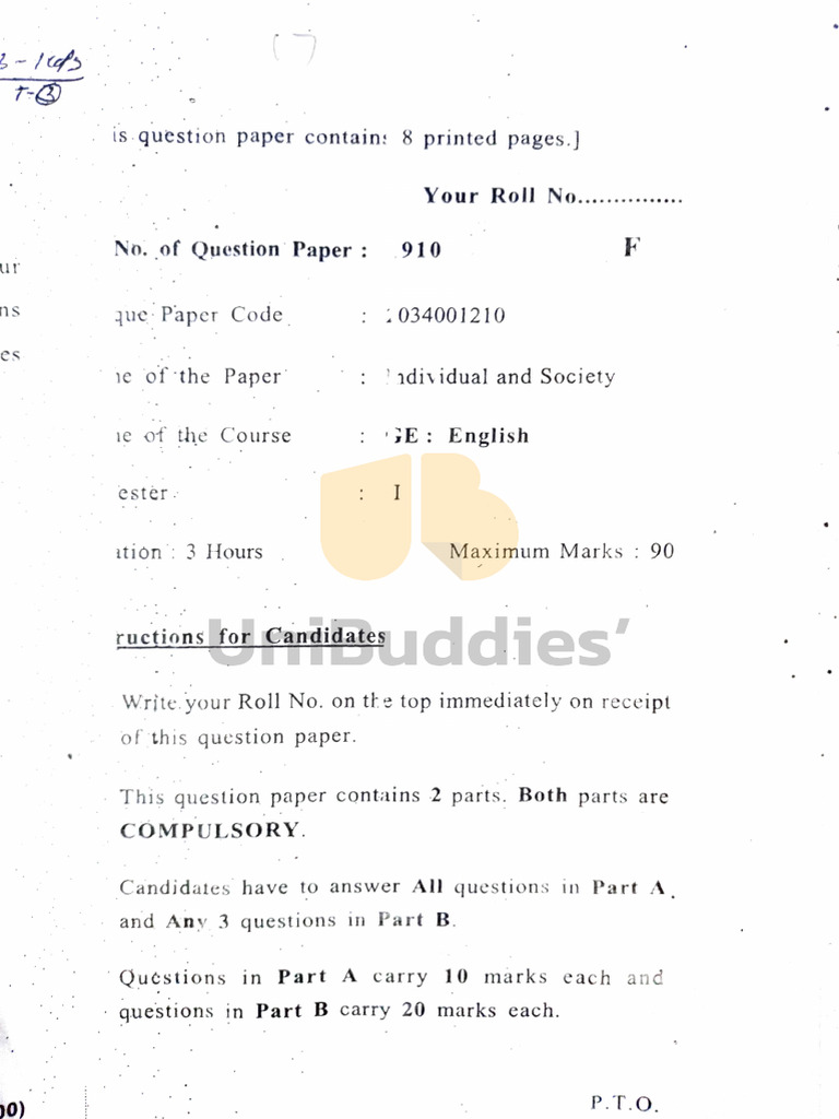 Individual & Society GE PYQ | PDF