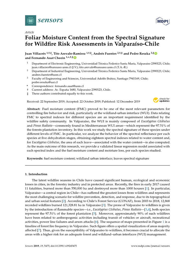 Foliar Moisture Content From The Spectral Signature For Wildfire Risk ...