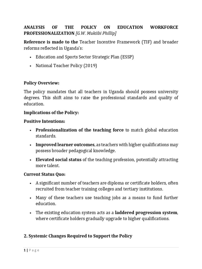 Analysis of The Policy On Education Workforce Professionalization | PDF ...