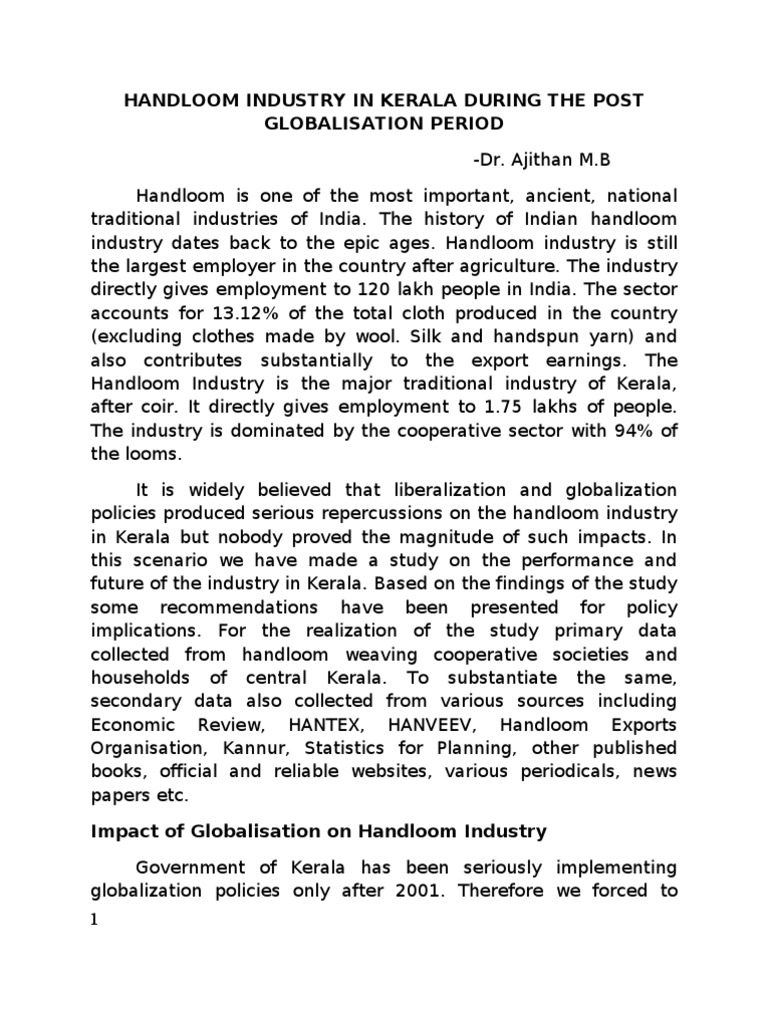 Future of Handloom Industry in Kerala During The Post Global Is at Ion ...