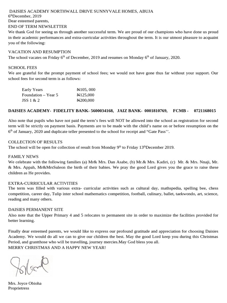 EDITED End of Term Newsletter First Term 2019 | PDF