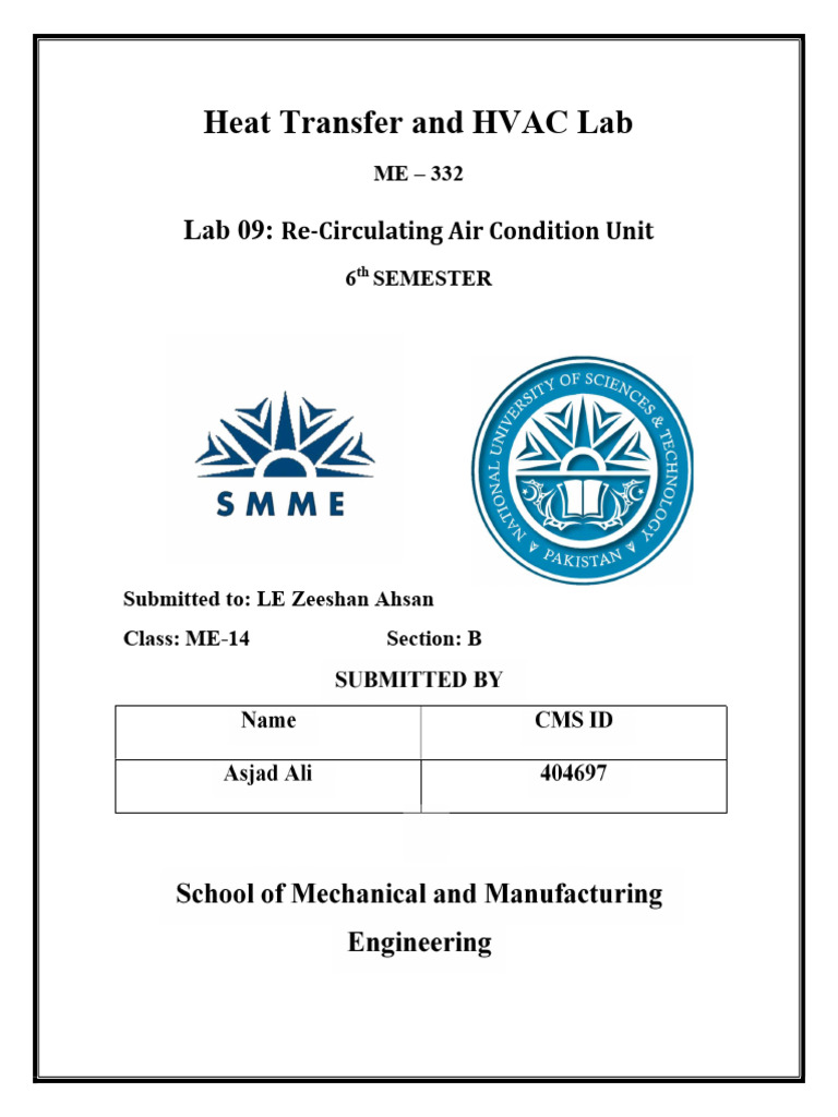 HVAC Lab 09 Asjad Ali 404697 | PDF | Humidity | Air Conditioning