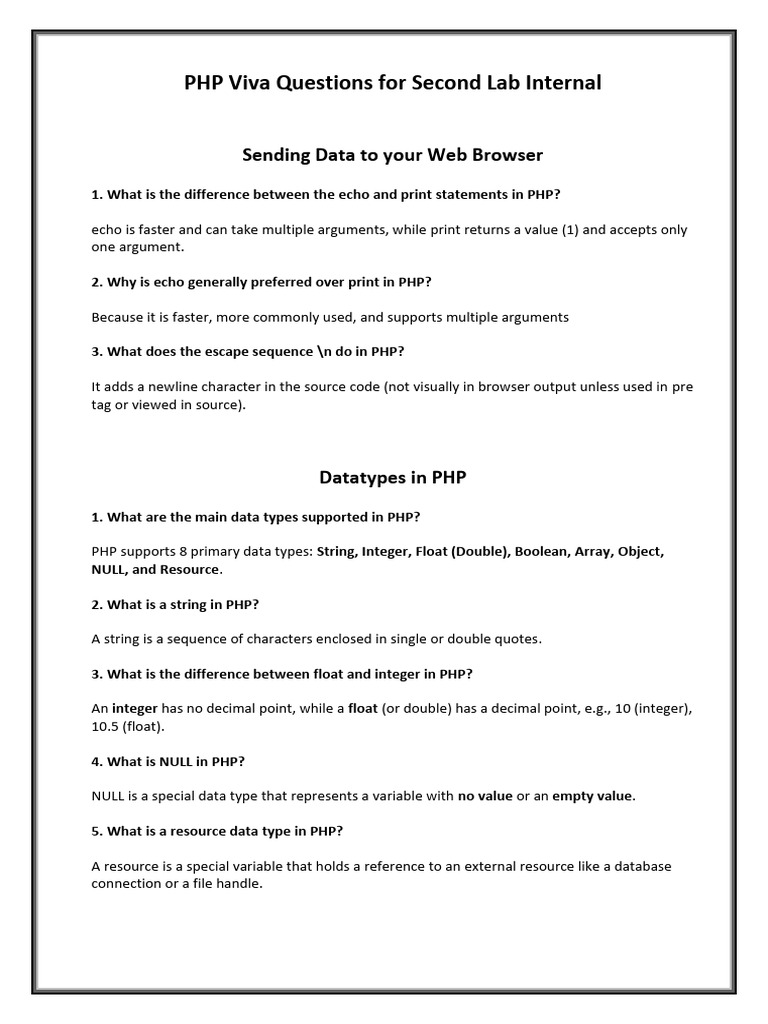 PHP Viva Questions For Second Lab Internal | PDF | Php | Variable (Computer Science)