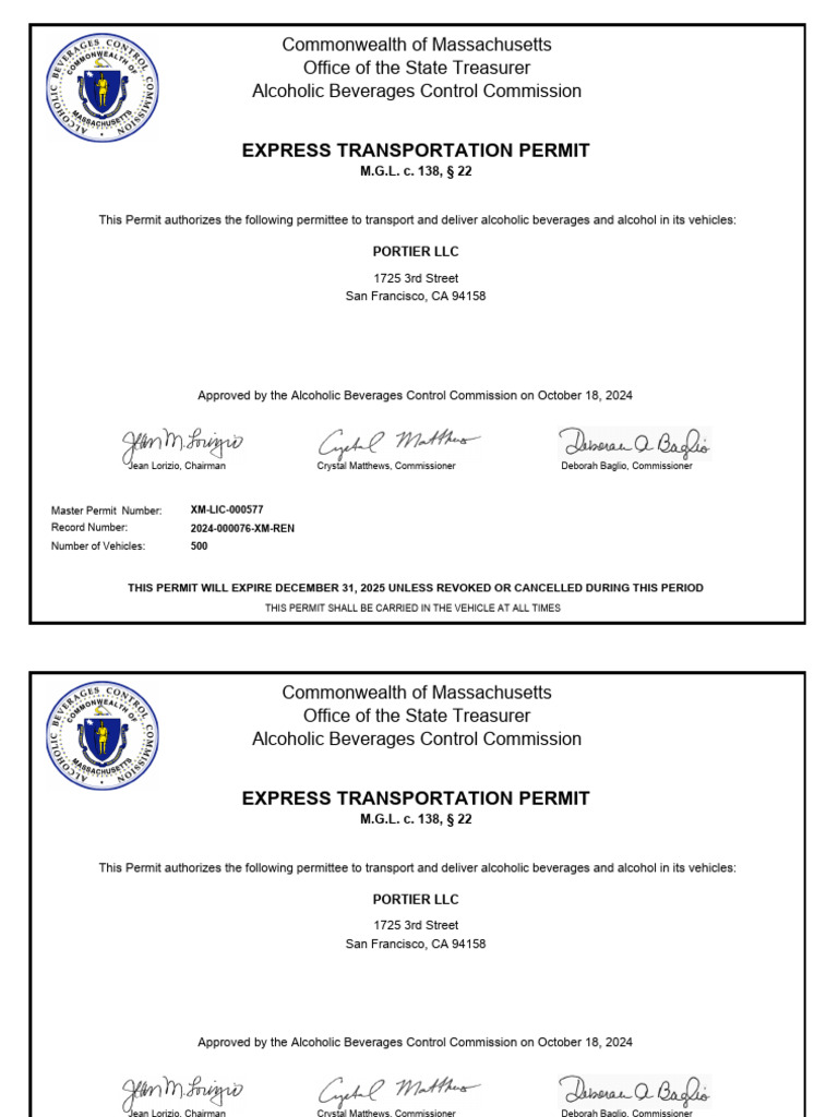 2025 MA Express Transportation Permit | PDF | Liquids | Recreation