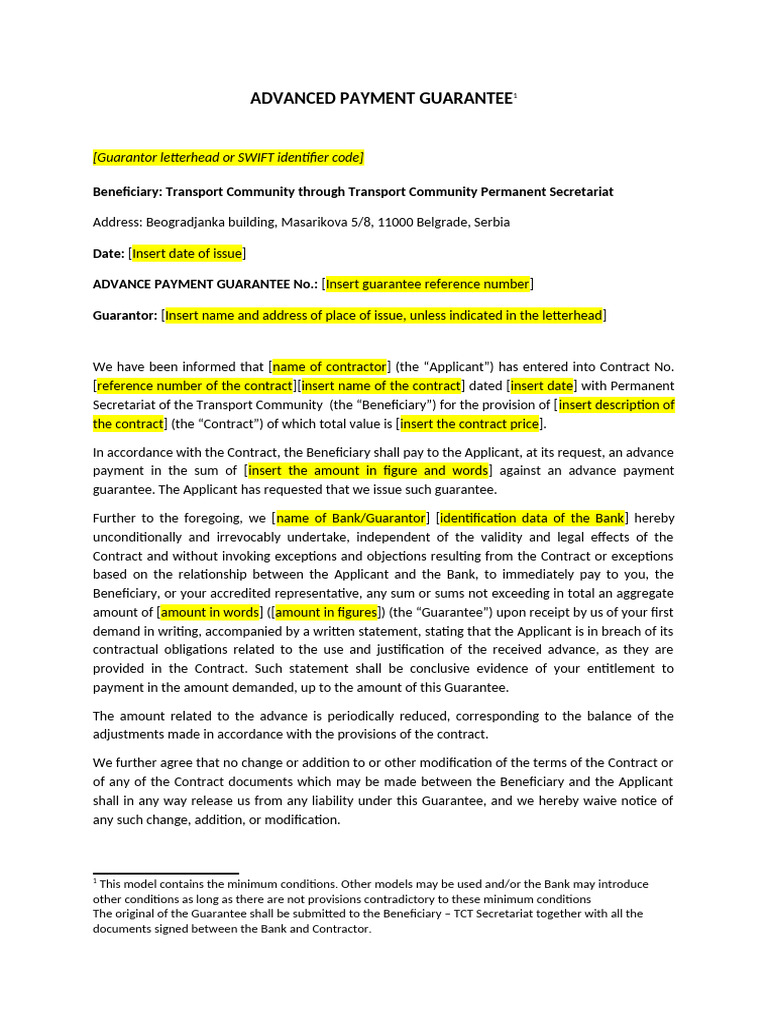Advance Payment Guarantee Template | PDF | Private Law | Business Law