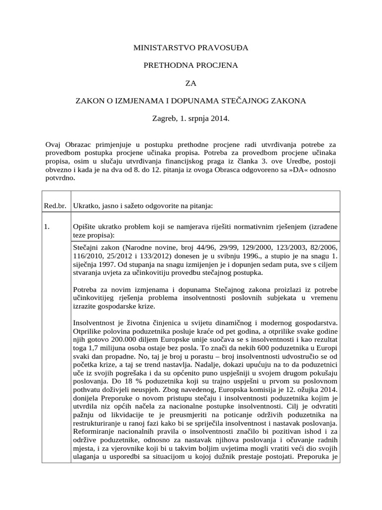 Obrazac - Stecajni Zakon | PDF