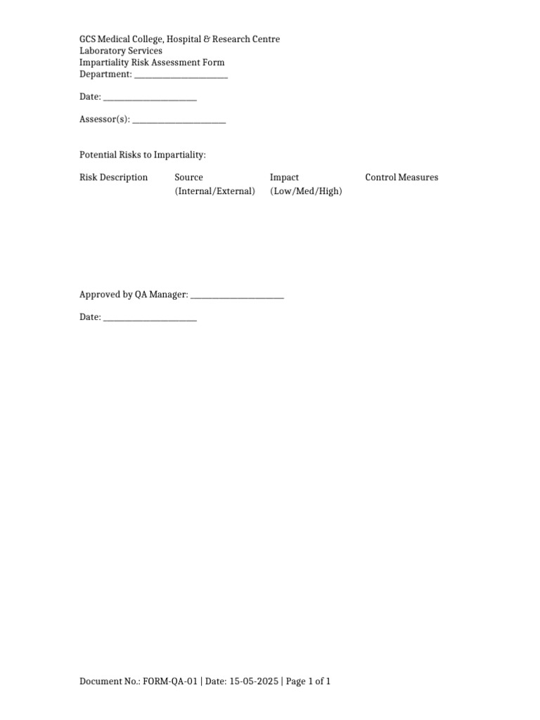 Impartiality Risk Assessment Form | PDF
