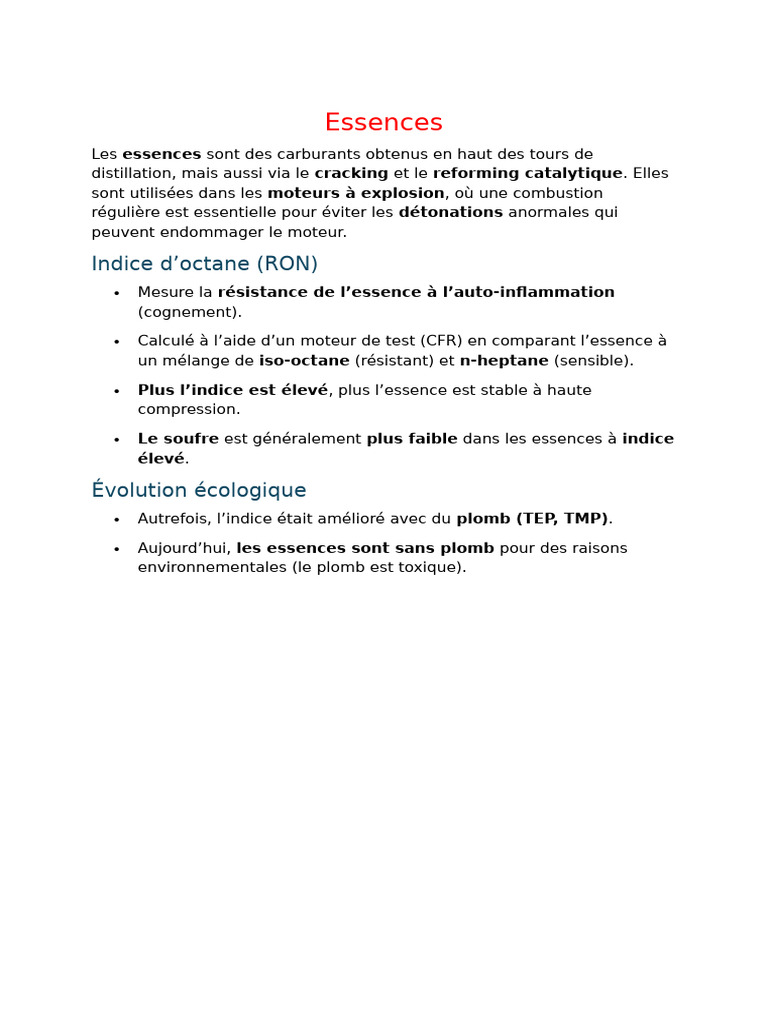 Essences : Indice d'Octane et Écologie | PDF