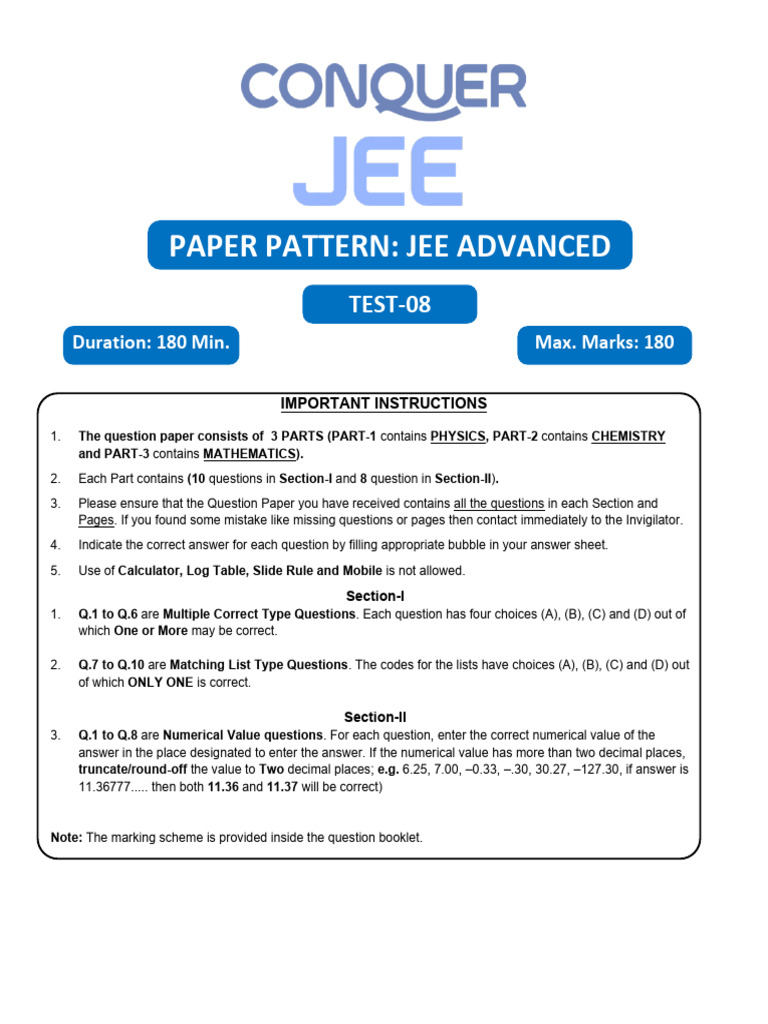 Test-08 (Jee Advanced) Paper_23042025 | PDF | Ellipse | Radiation