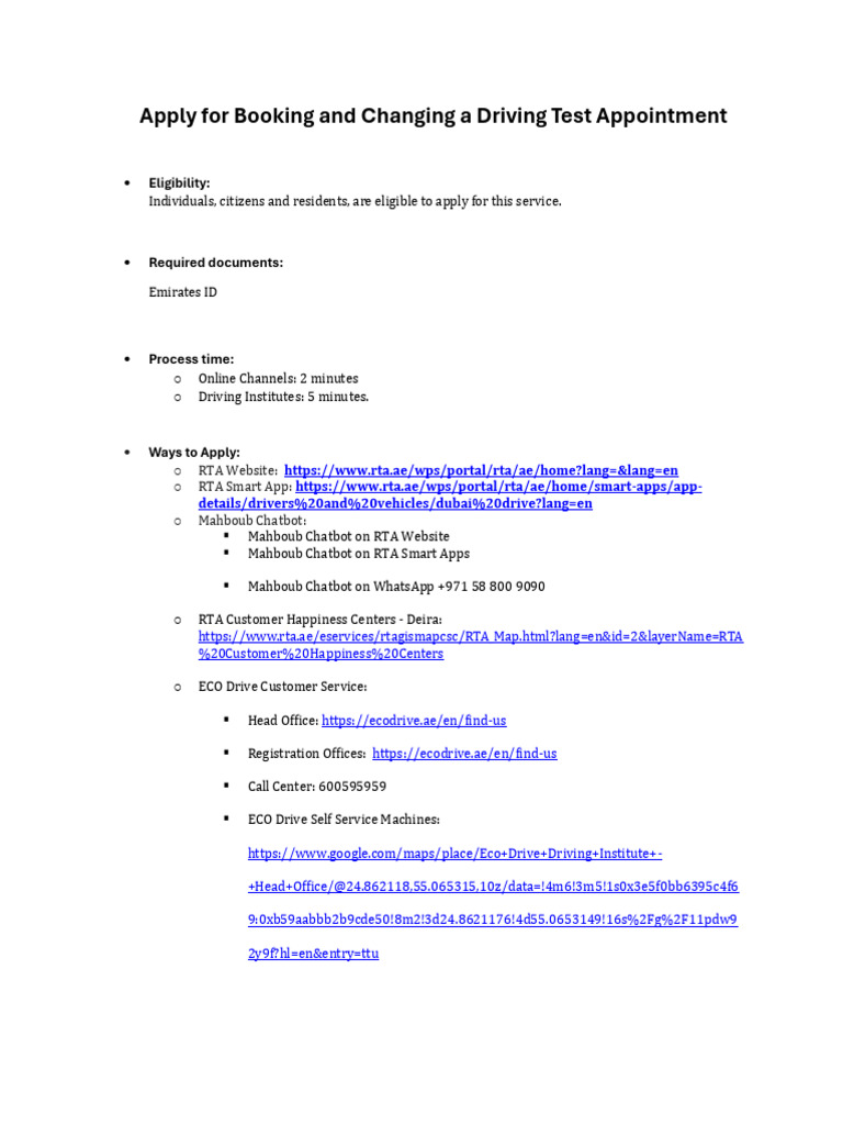 RTA & ECO Drive Services-3 | PDF | Driver's License | Travel Visa