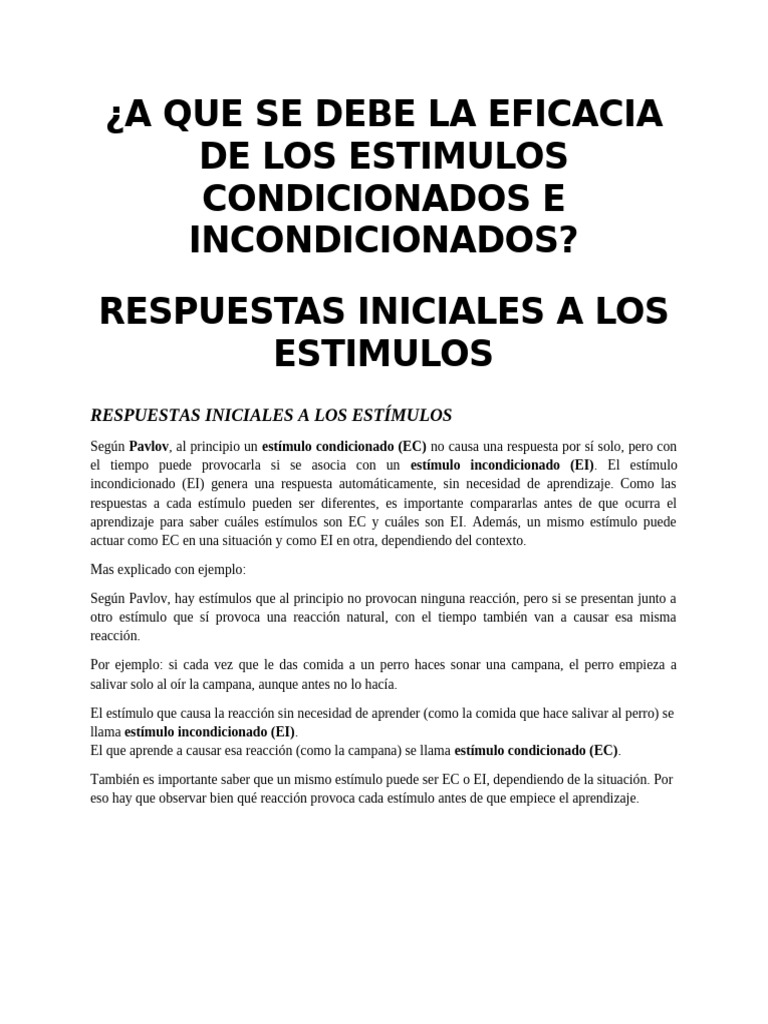 A Que Se Debe La Eficacia de Los Estimulos Condicionados e ...