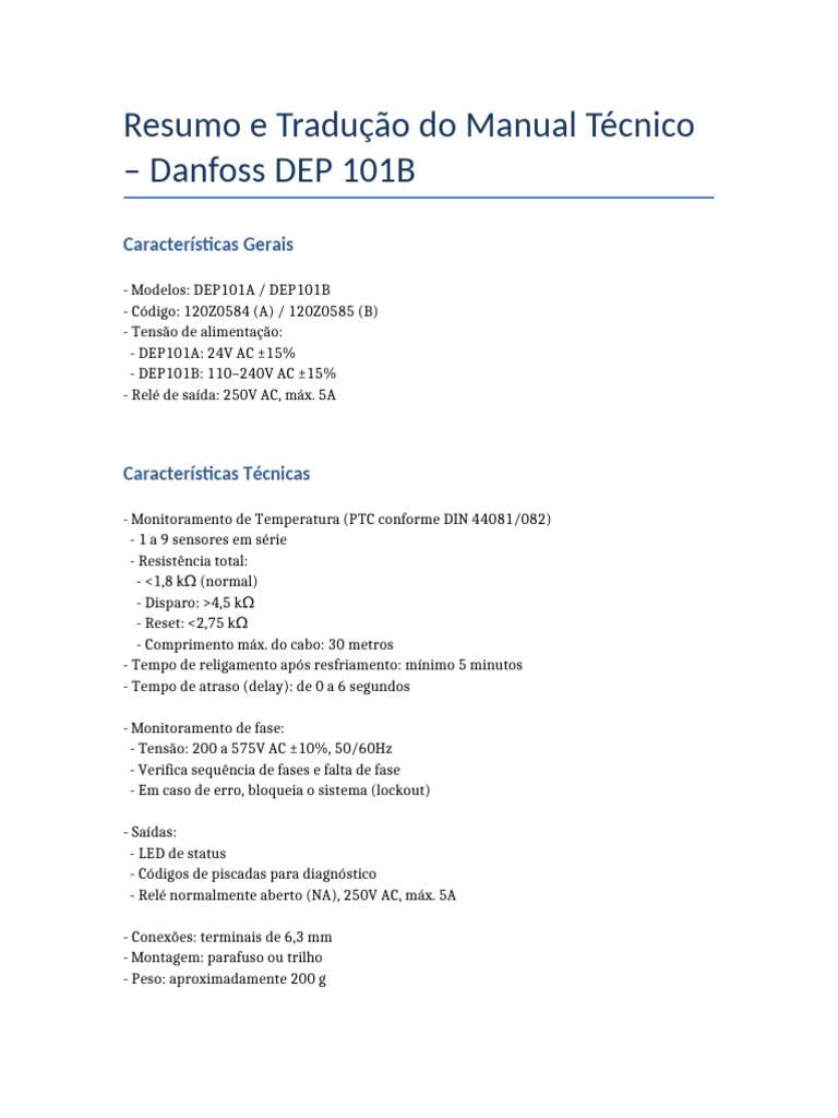 Manual Técnico Danfoss DEP 101B | PDF