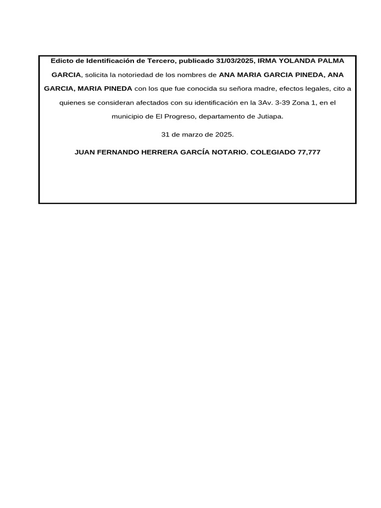 Edicto de Identificacion de Tercero | PDF