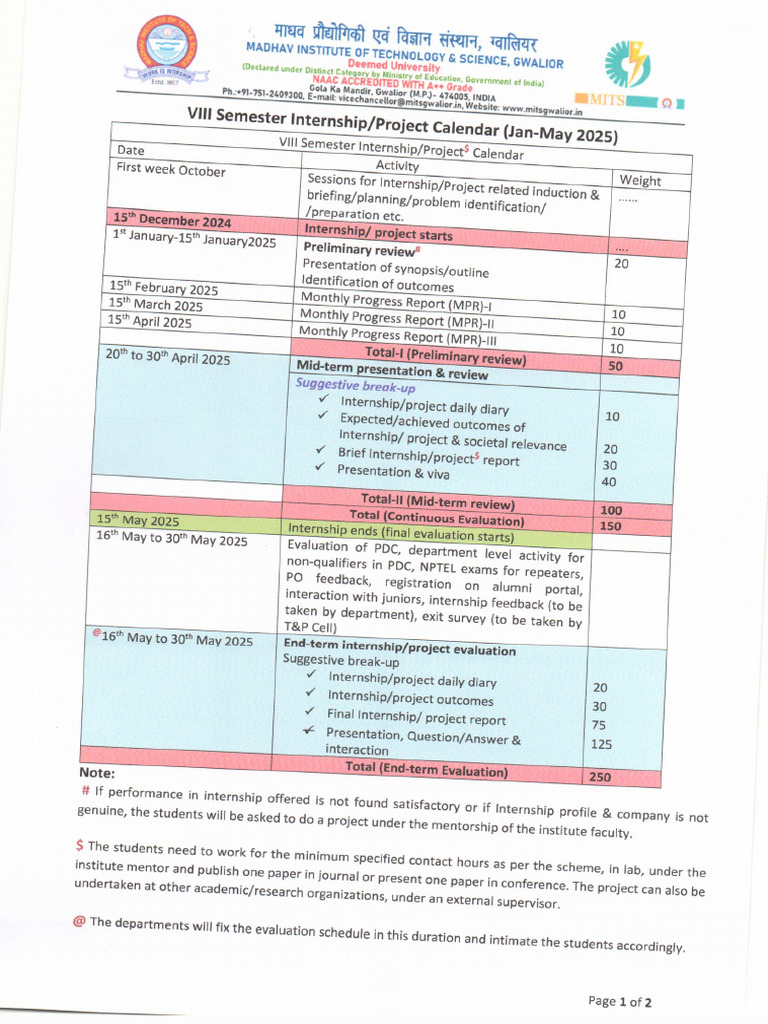 Internship Calendar 2024-25 | PDF