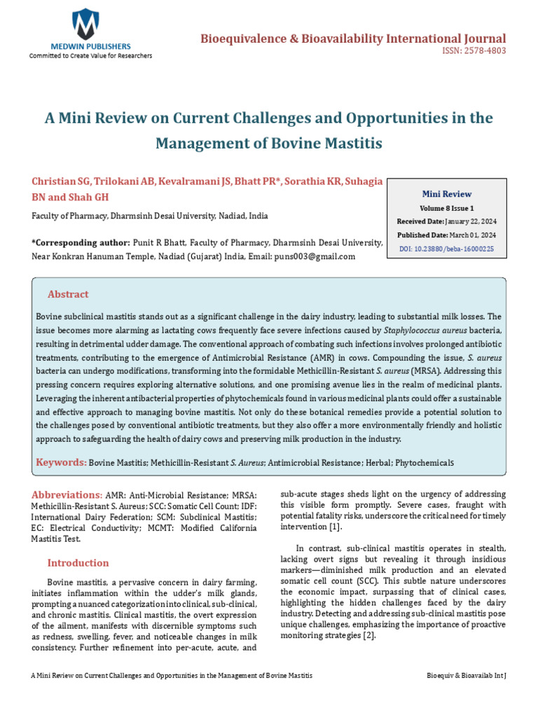 a-mini-review-on-current-challenges-and-opportunities-in-the-management-of-bovine-mastitis | PDF ...