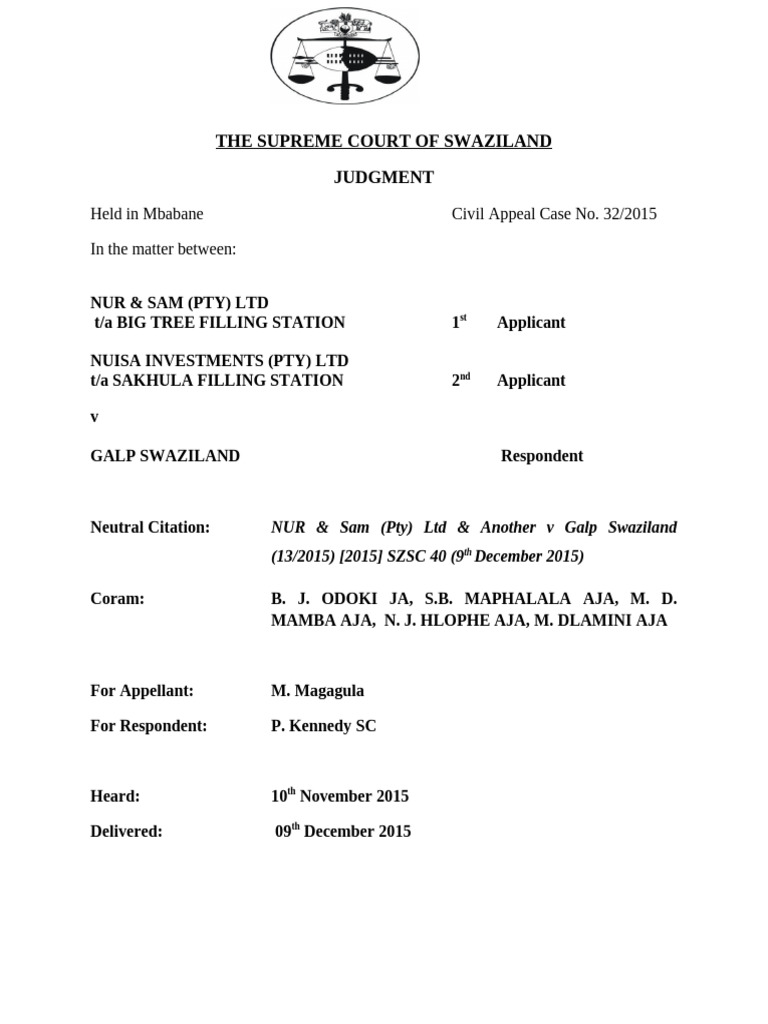 Nur and Sam (Ptyp LTD Ta Big Tree Filling Station and Others V Galp ...