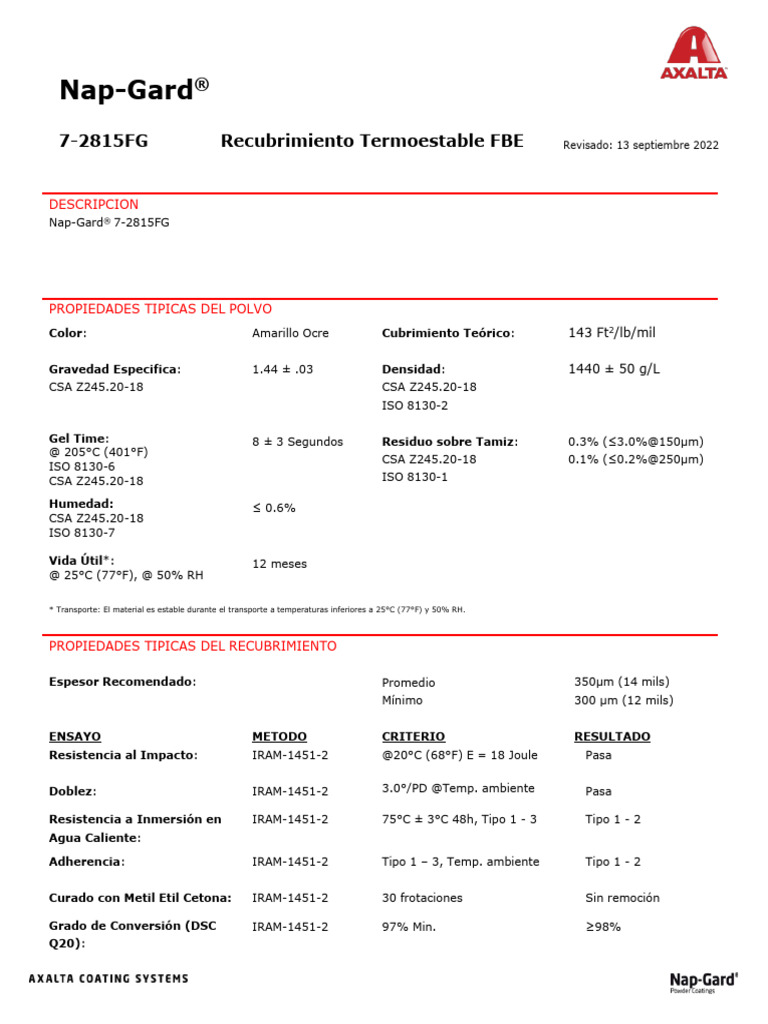 Recubrimiento Epóxico Nap-Gard 7-2815FG | PDF | Ingeniería mecánica ...