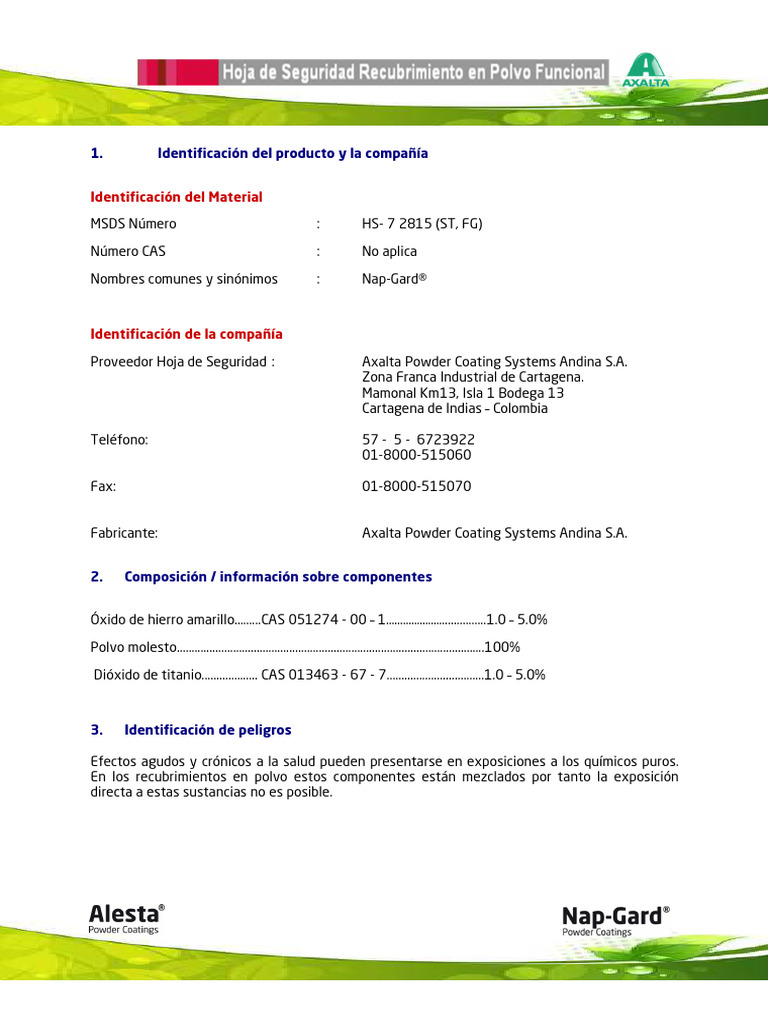 Hoja de Seguridad Nap-Gard® Axalta | PDF | Agua | Titanio