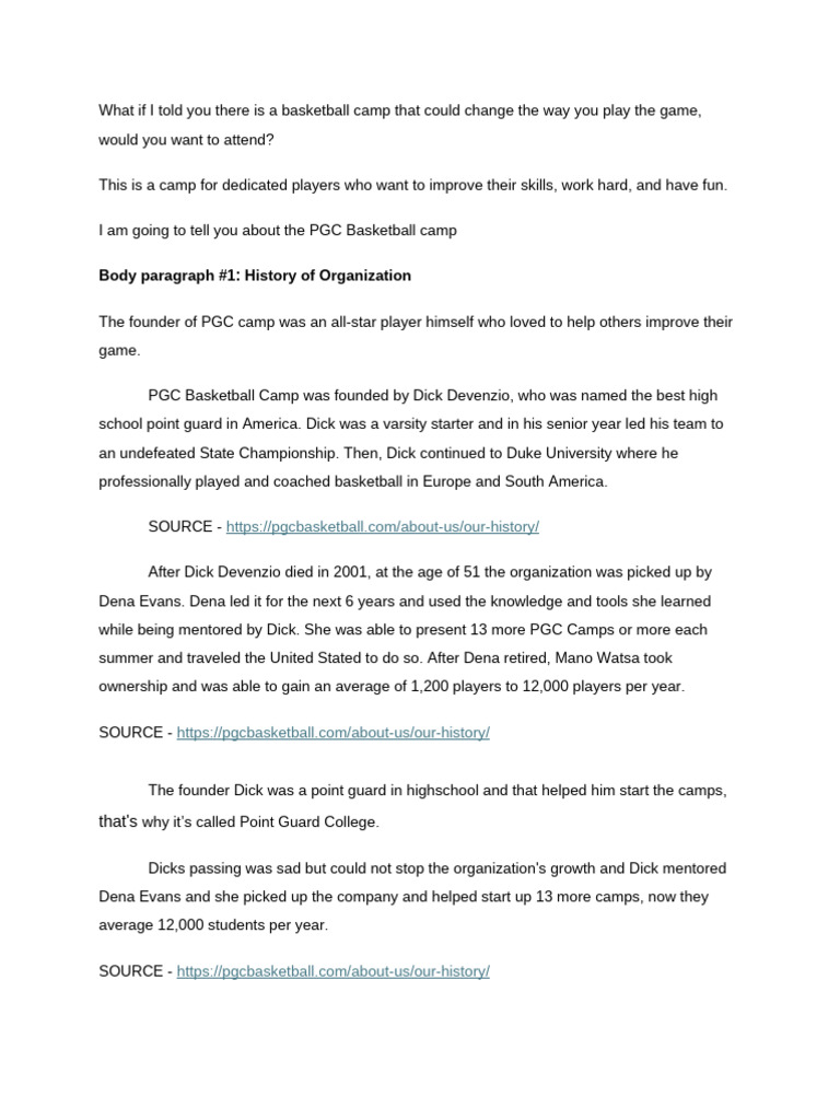 PGC Basketball Camp Overview and Impact | PDF