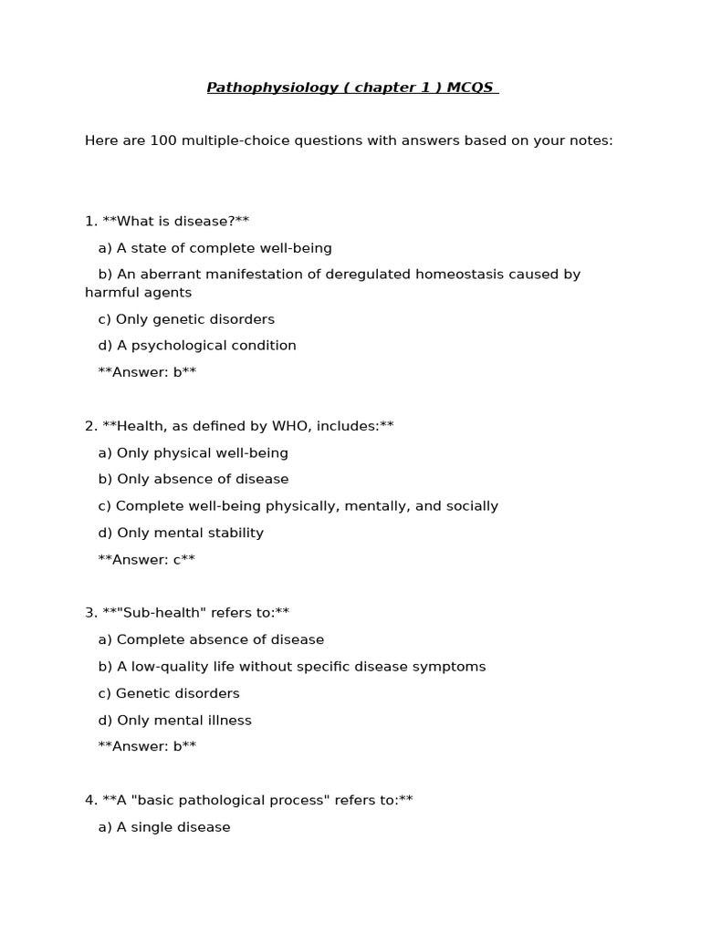 Pathophysiology Chapter 1 MCQS | PDF | Stress (Biology) | Inflammation