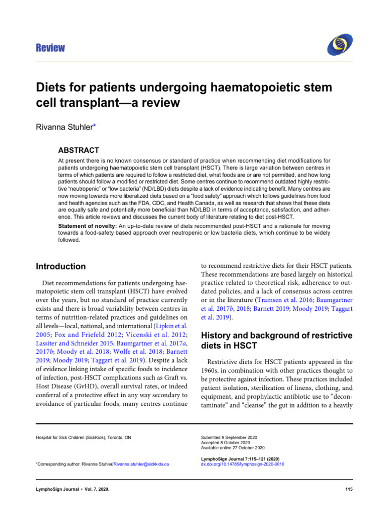 Stuhler 2020 Diets For Patients Undergoing Haematopoietic Stem Cell ...