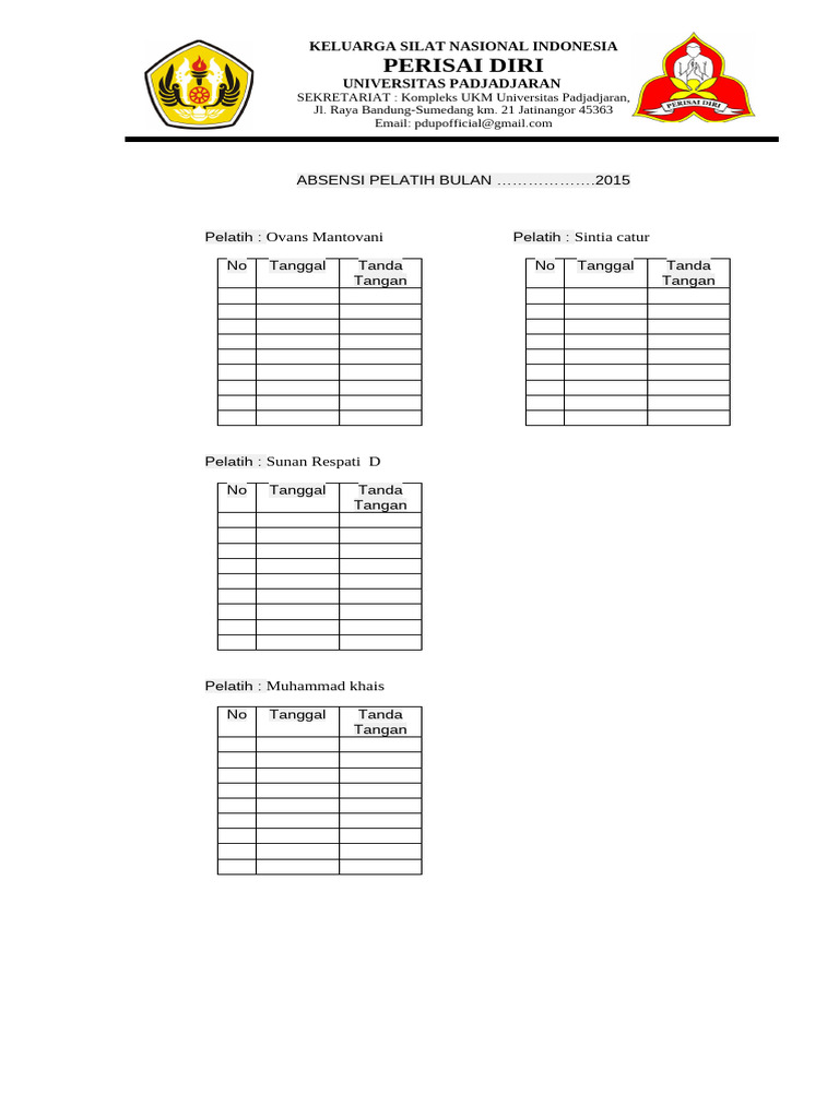 Absensi Pelatih | PDF