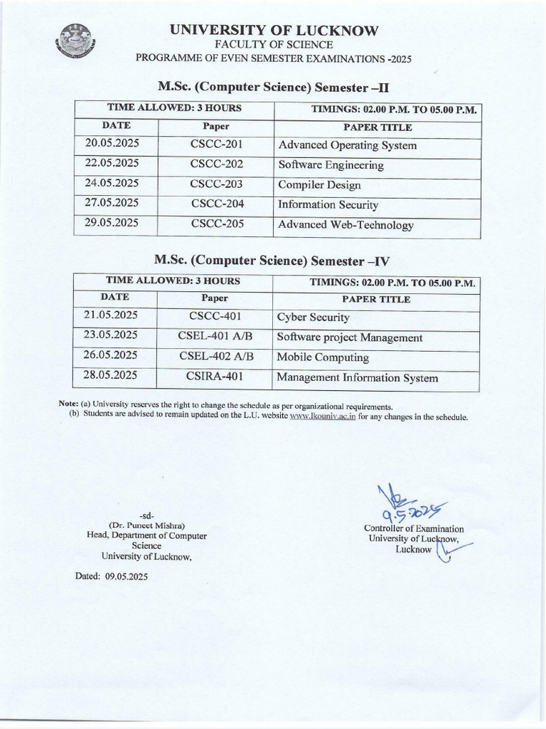Exam Schedule | PDF