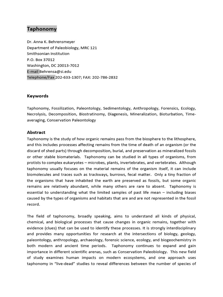Anna K Behrensmeyer - Taphonomy - 2021 | PDF | Fossil | Decomposition