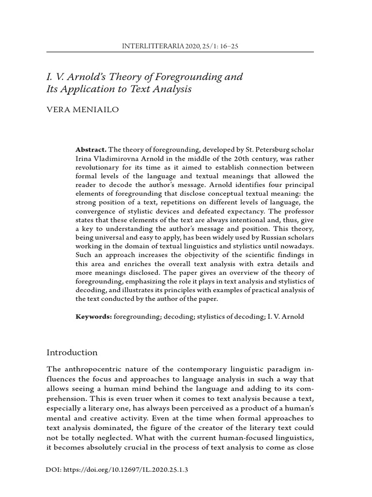 I V Arnolds Theory of Foregrounding and Its Appli | PDF