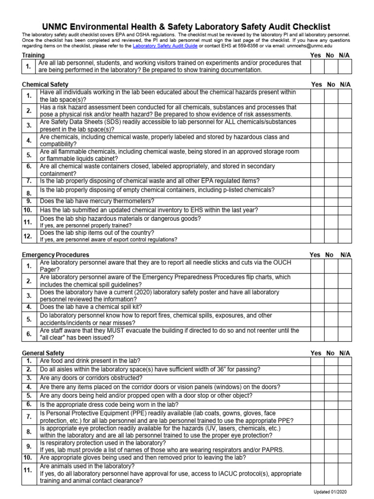Lab Safety Audit Checklist | PDF | Laboratories | Occupational Safety ...