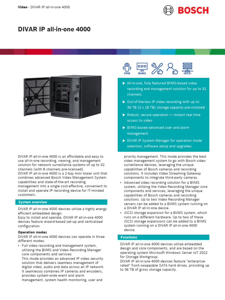 DIVAR IP All in One Data Sheet enUS 101032548747 | PDF | Hard Disk Drive | Internet Of Things