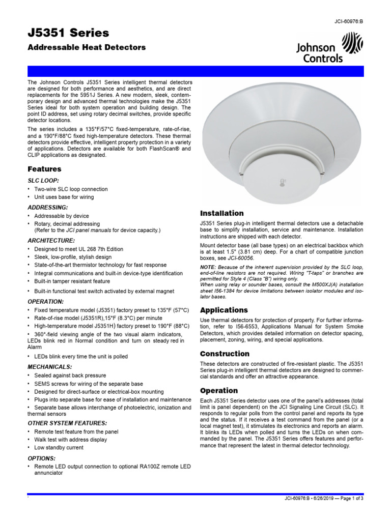 J5351 Series Addressable Heat Detectors | PDF | Frequency | Sensor
