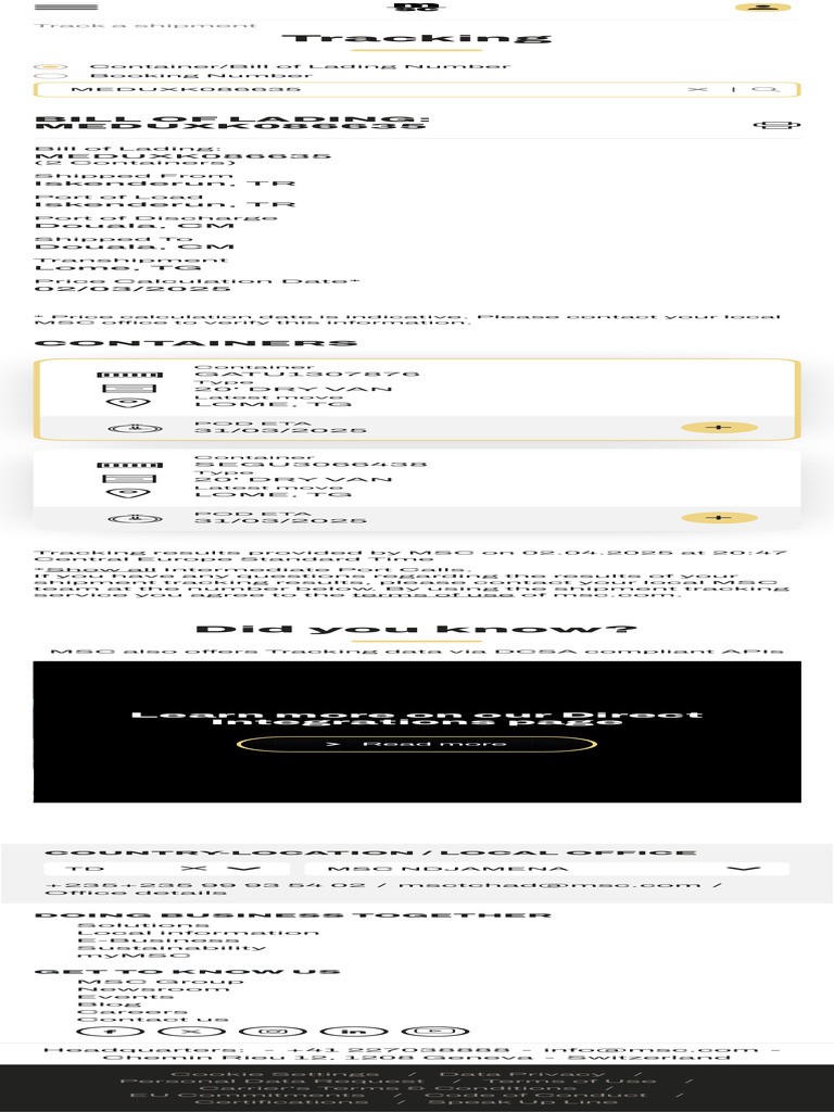 Shipping Container Tracking and Tracing MSC 7 | PDF | Shipping ...
