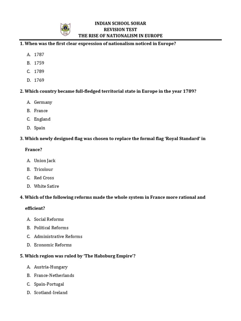 The Rise of Nationalism in Europe MCQs | PDF | Nationalism | Europe
