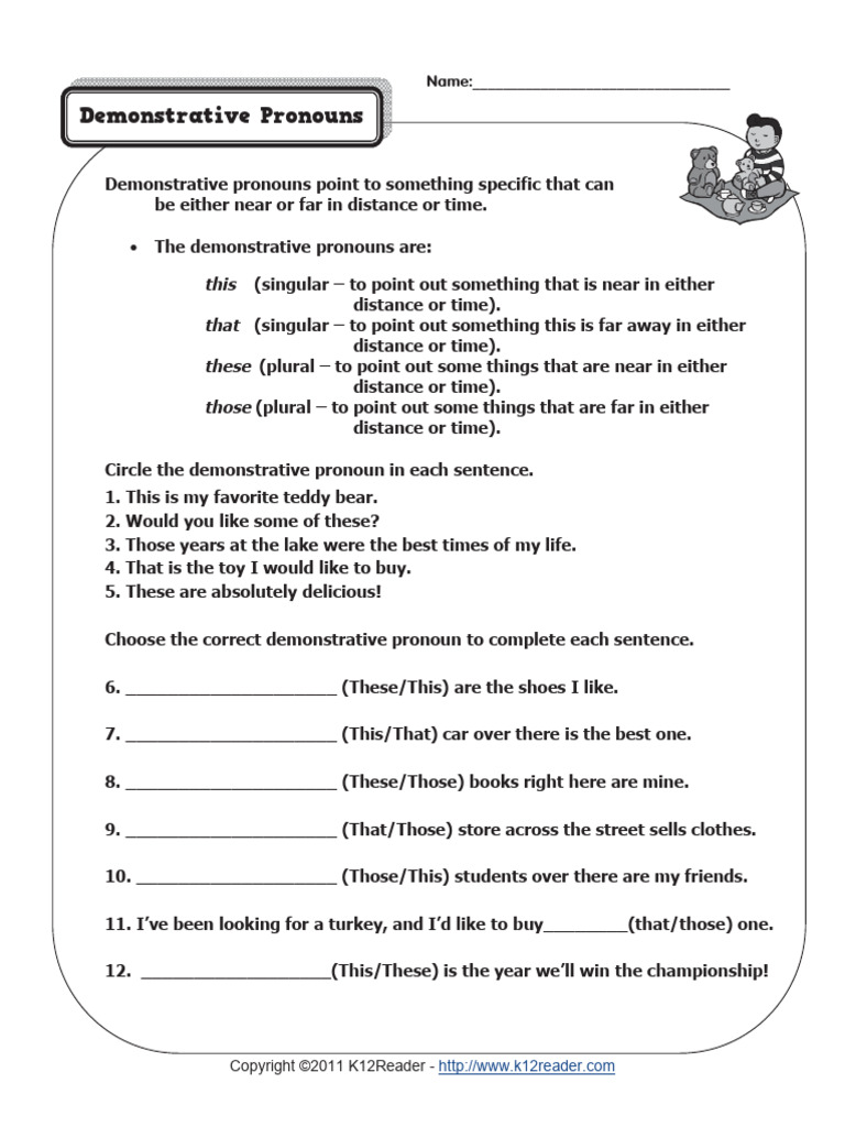Demonstrative Pronouns Worksheet & Key | PDF | Grammatical Number | Plural