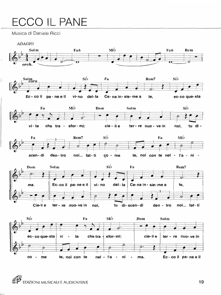 Daniele Ricci - Ecco Il Pane e Il Vino (Spartito) | PDF