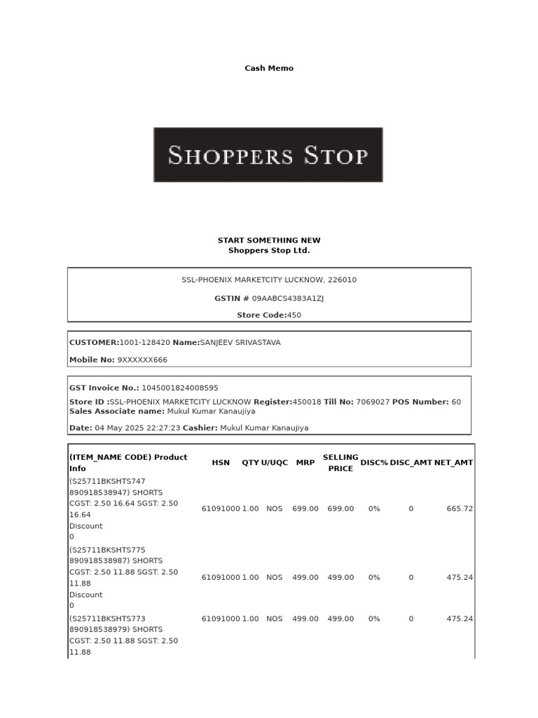 Shoppersstop Receipt 123492883302 | PDF | Receipt | Payments