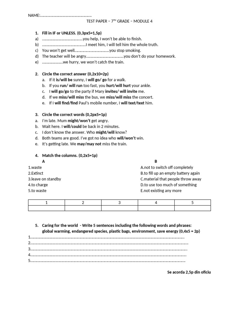 7th Grade Module 4 Test Paper | PDF