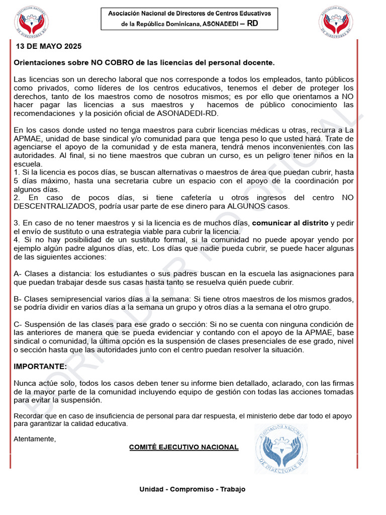 CIRCULAR SOBRE LICENCIAS 13-5-25 ASONADEDI-RD CEN | PDF